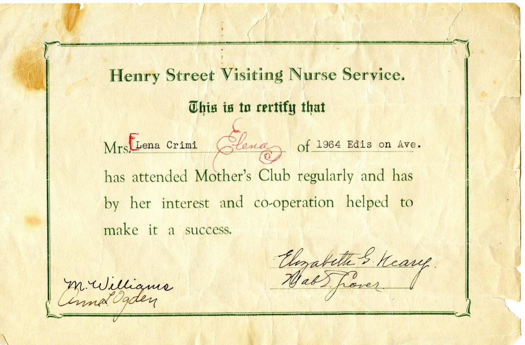 Visiting nurse certificate for Mom – Danisi.org